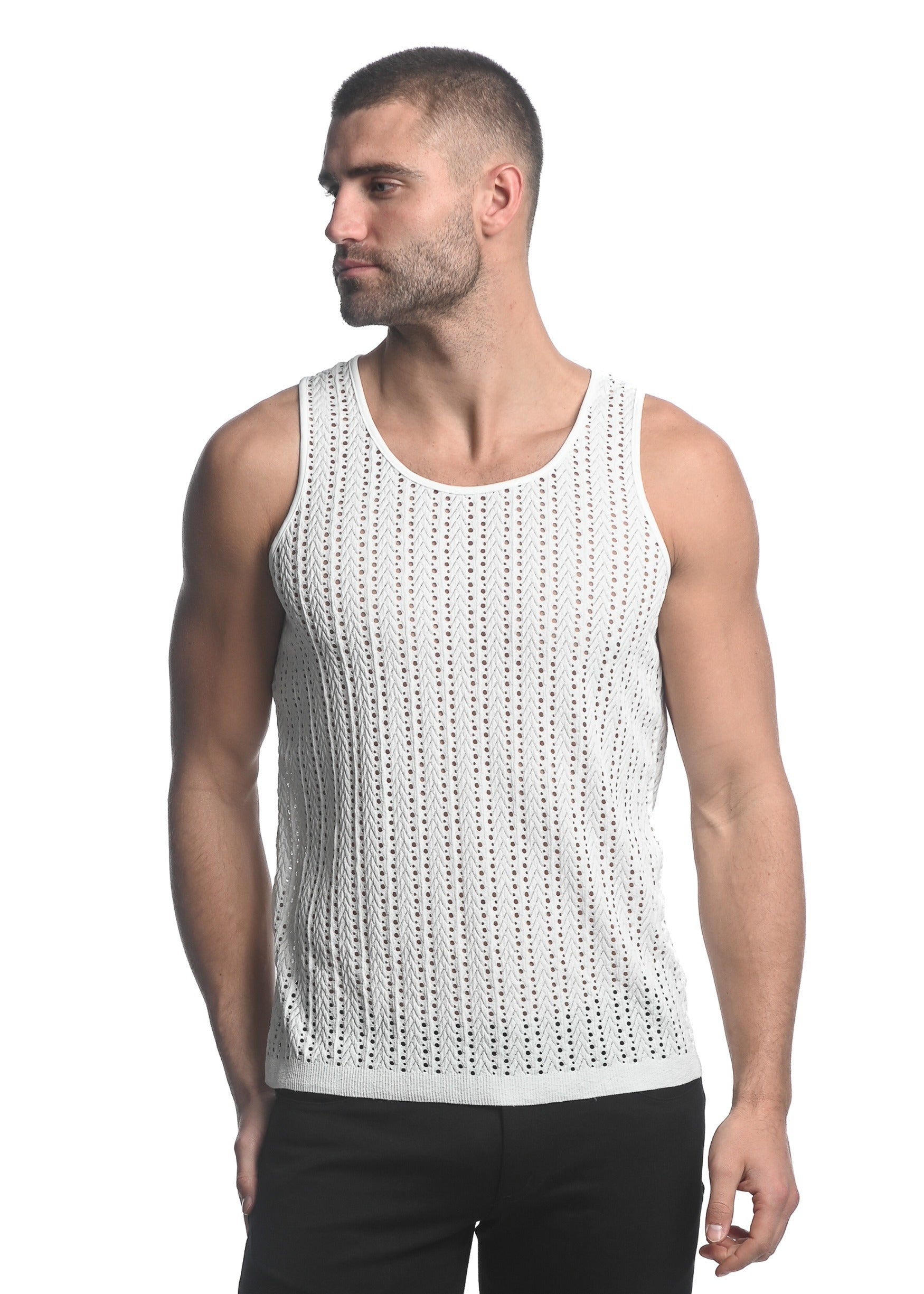 OFF WHITE MICRO ARROWS STRETCH GOSSAMER KNIT SINGLET ST-24202