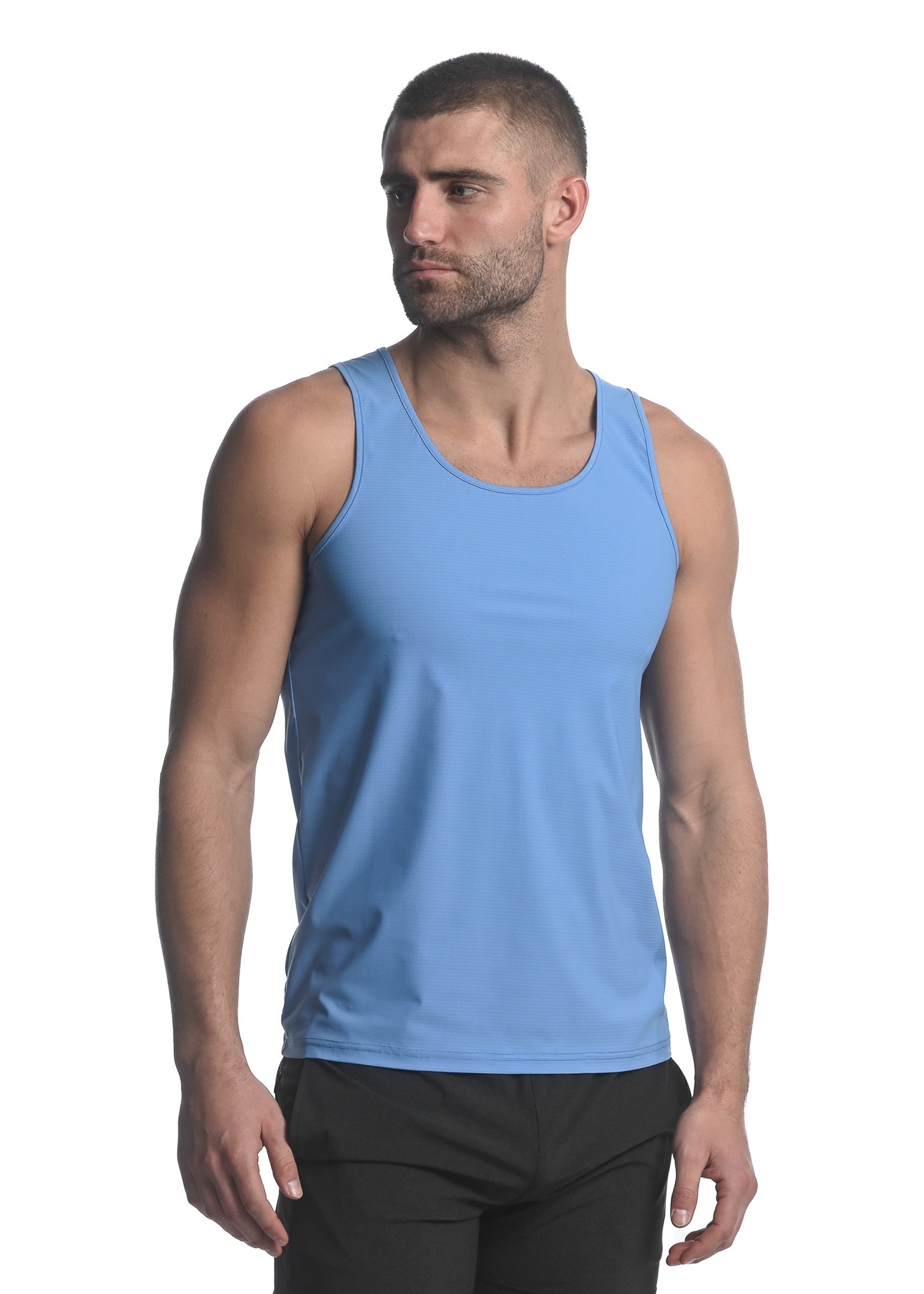 LAKE BLUE TEXTURED STRETCH MESH PERFORMANCE SINGLET ST-279