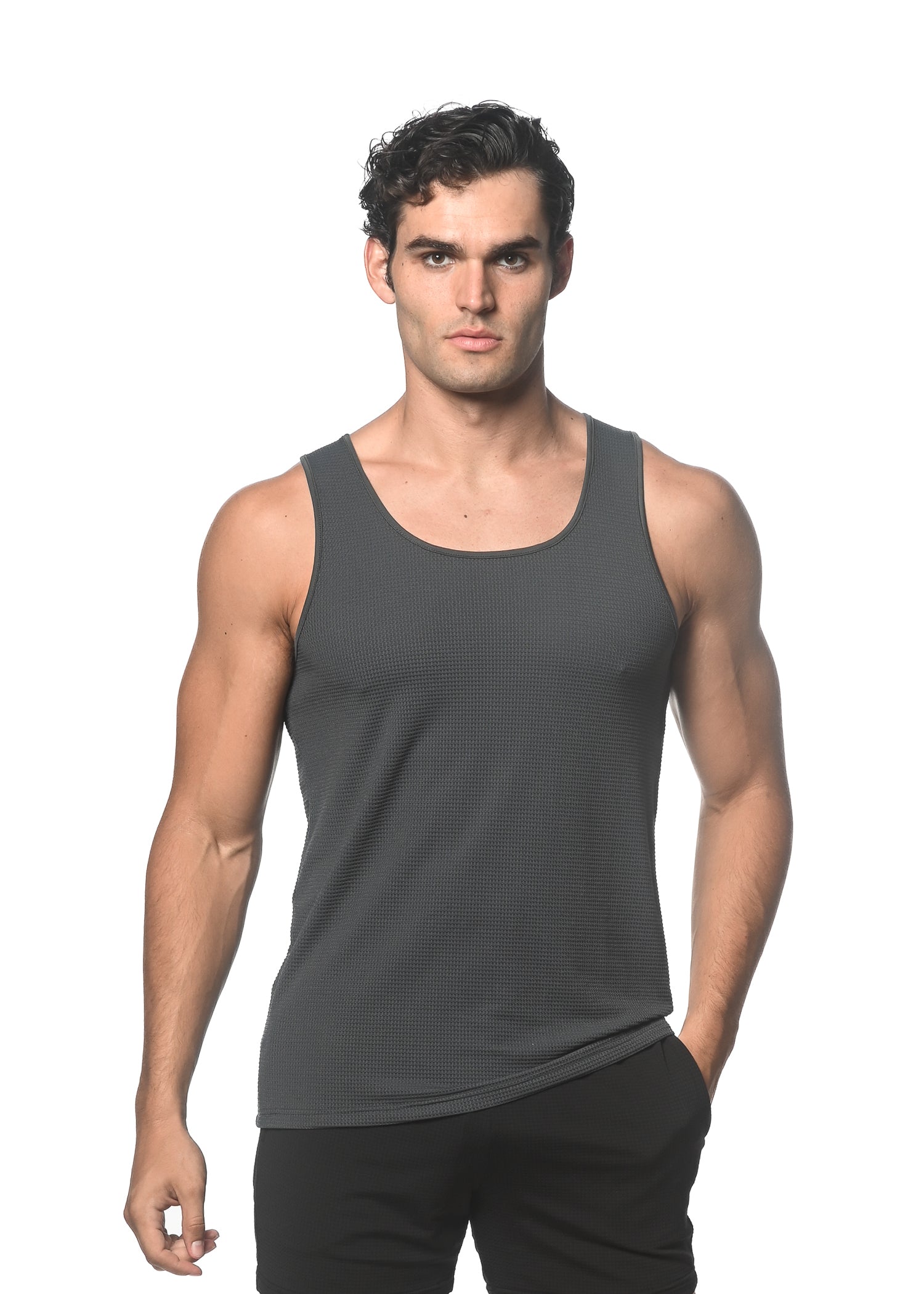Charcoal Waffle Mesh Performance Tank