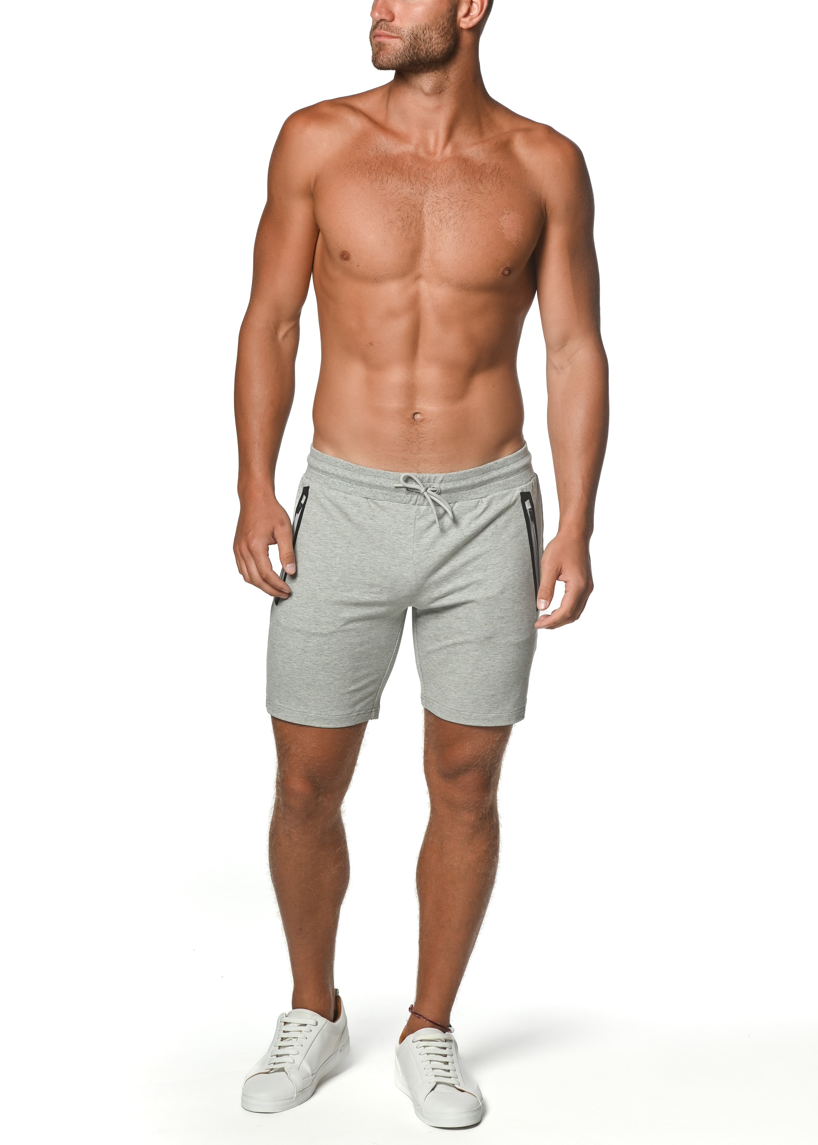 GREY MELANGE FLEECE FLEX COTTON STRETCH SHORTS ST-10502