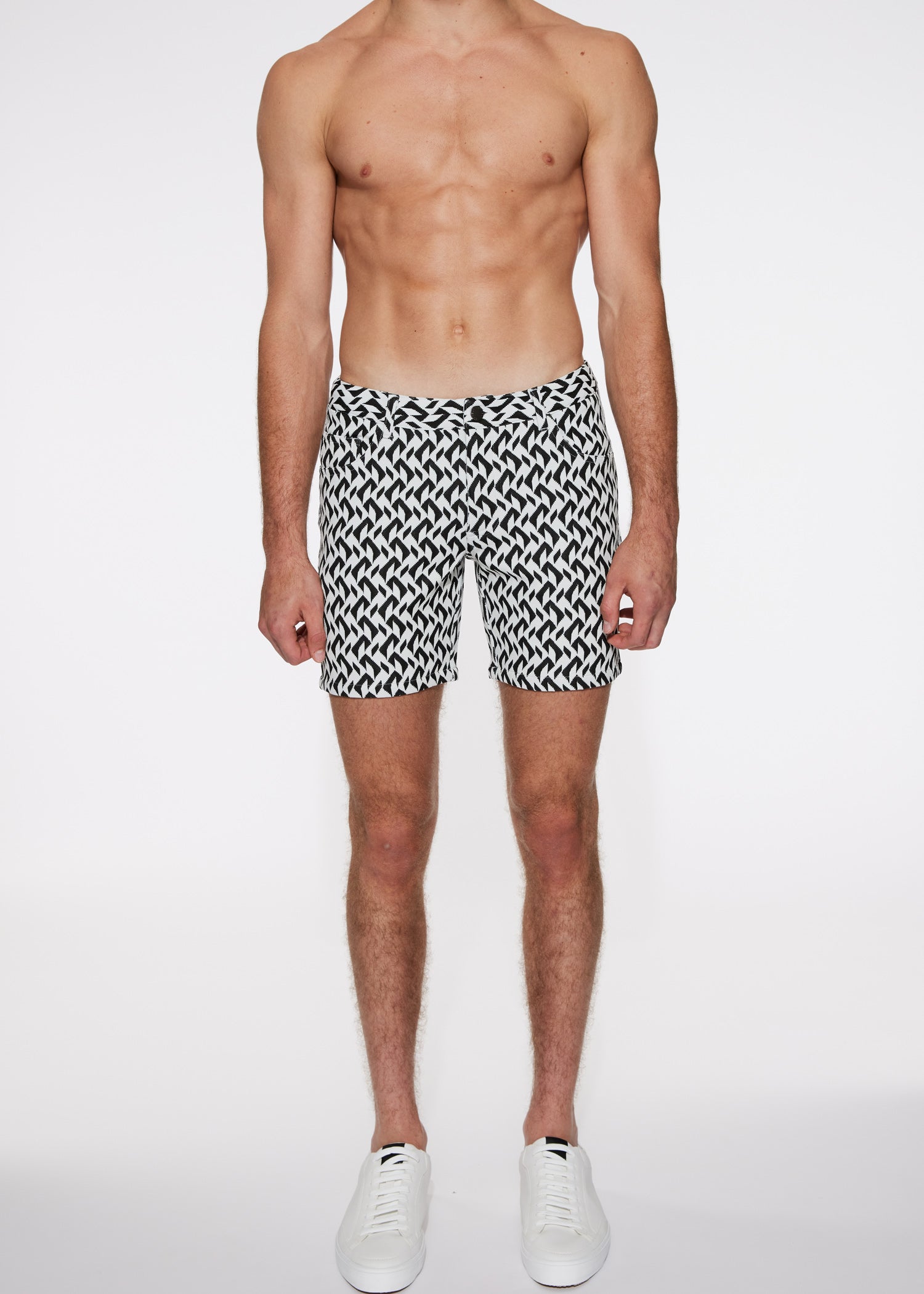 BLACK/WHITE HERRINGBONE 5" JACQUARD KNIT STRETCH SHORT ST-1932-Final S