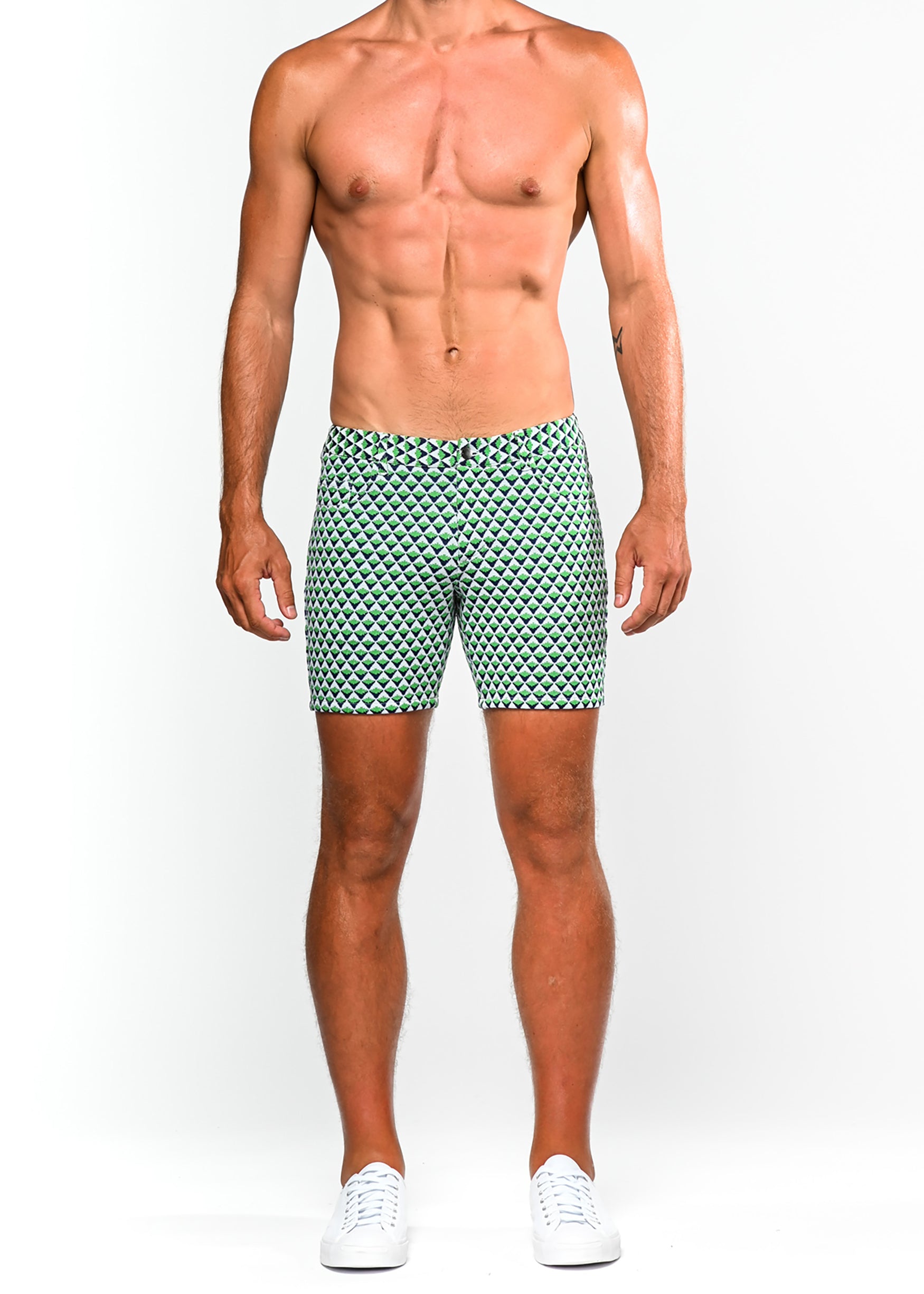 GREEN/NAVY ARROWHEADS 5" JACQUARD KNIT STRETCH SHORT ST-1932-Final Sal