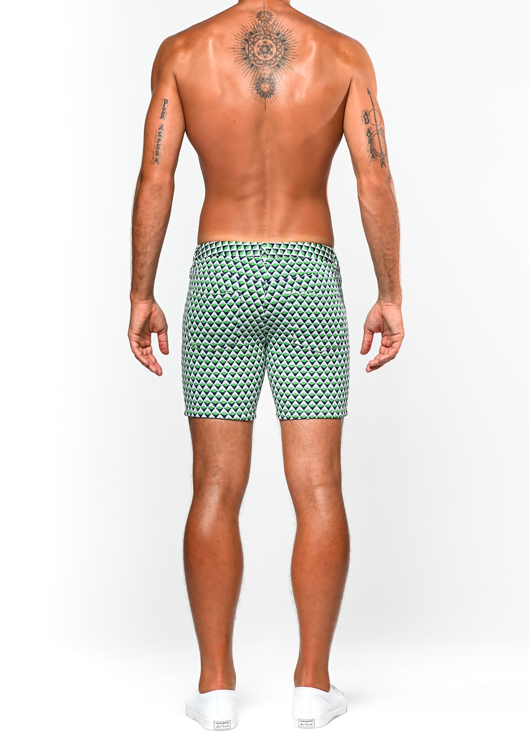 GREEN/NAVY ARROWHEADS 5" JACQUARD KNIT STRETCH SHORT ST-1932-Final Sal