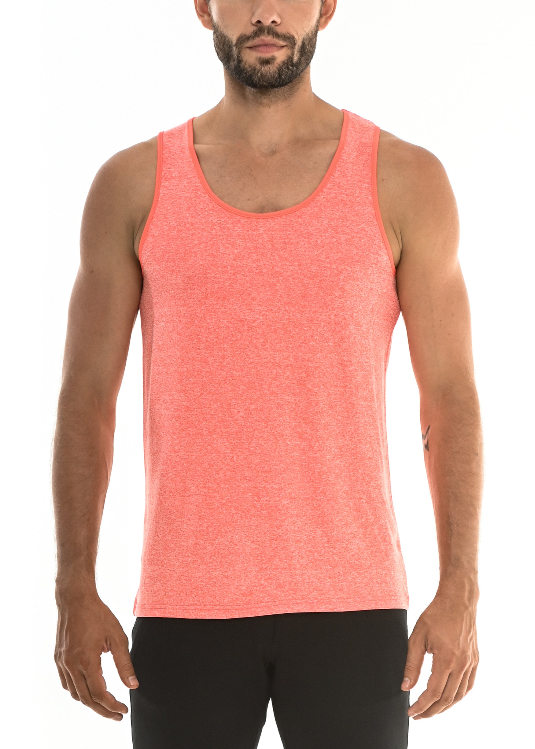 BRIGHT ORANGE SPACE DYE MESH PERFORMANCE TANK TOP ST-261