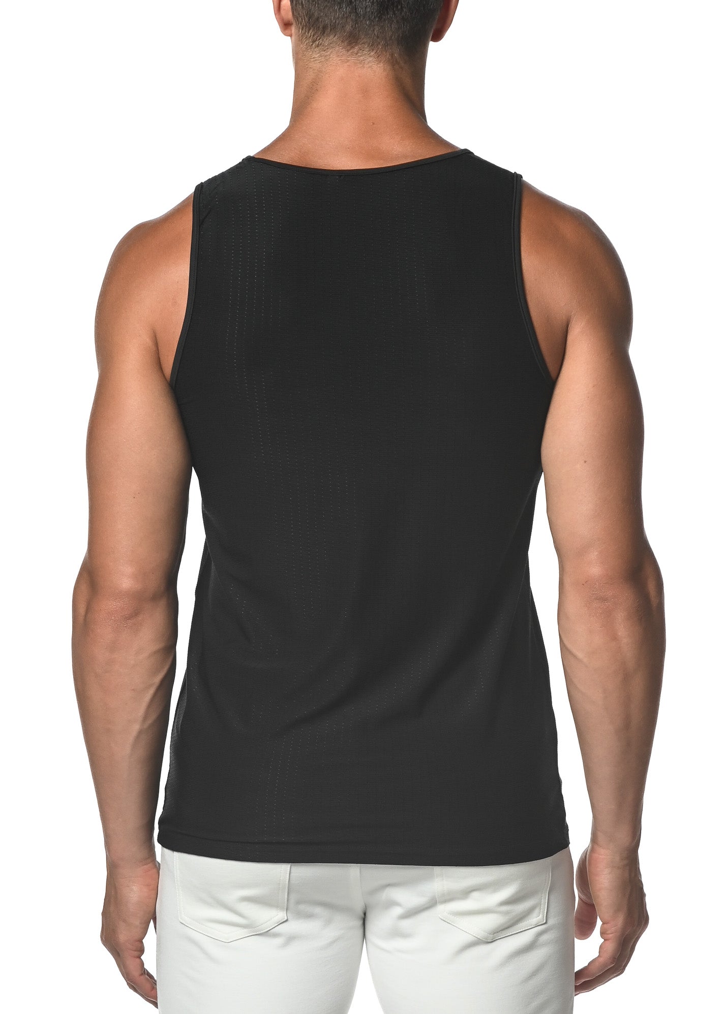 BLACK TECHNO MESH STRETCH PERFORMANCE TANK TOP ST-275