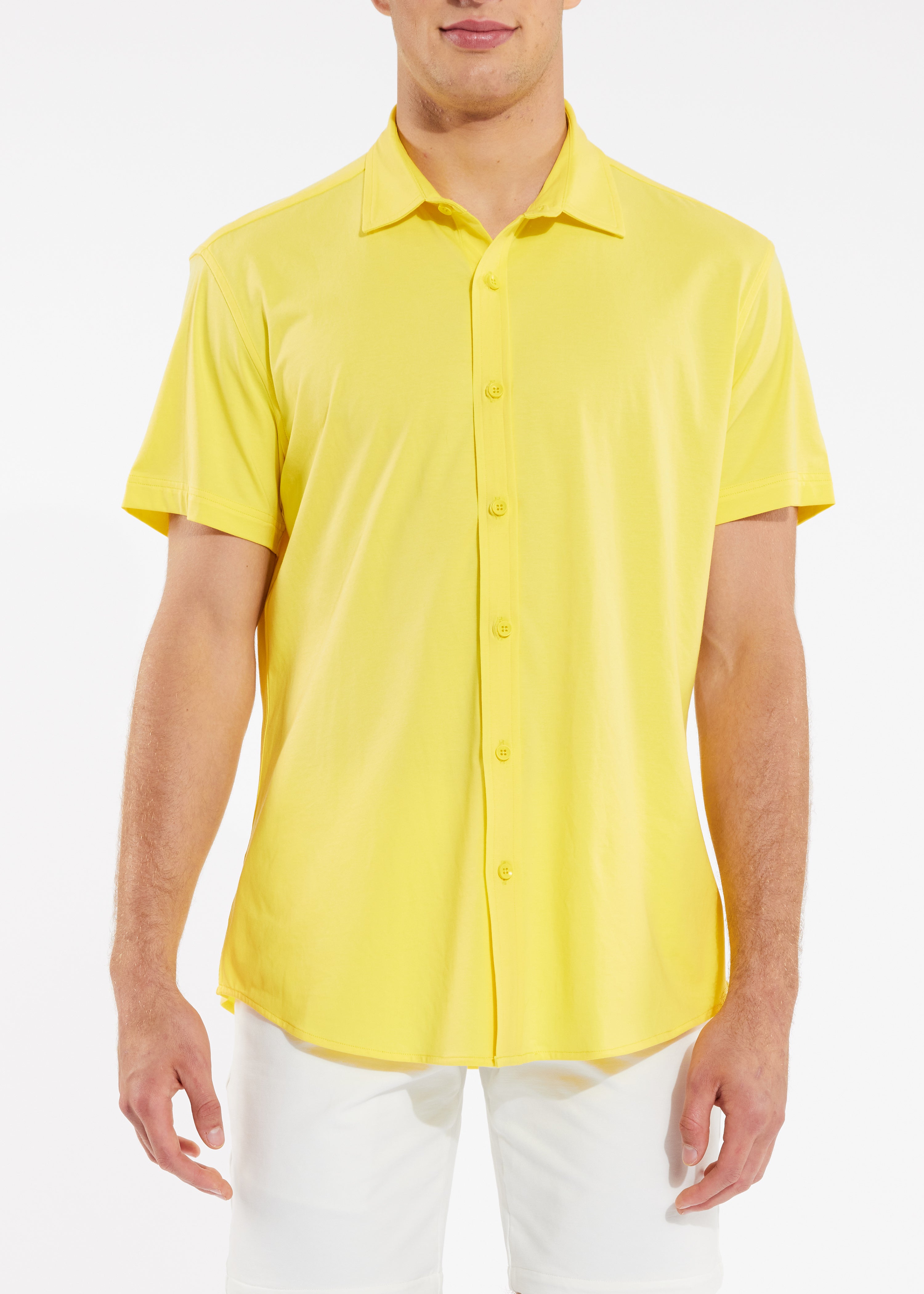 YUZU YELLOW SOLID KNIT STRETCH SHORT SLEEVE SHIRT ST-960-Final Sale