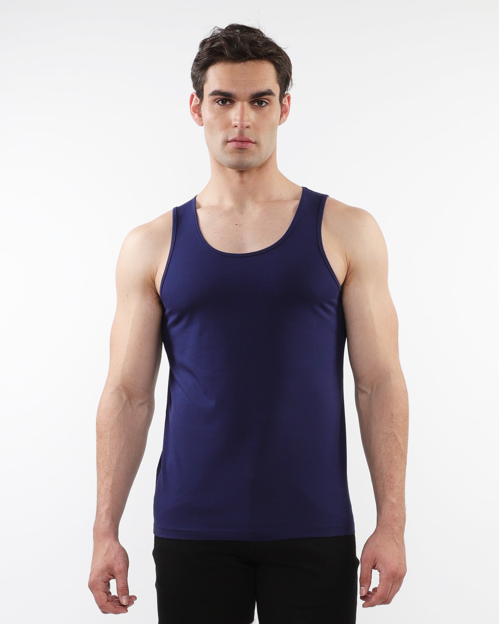 NAVY TRIANGLES LASER CUT STRETCH JERSEY TANKS ST-20052