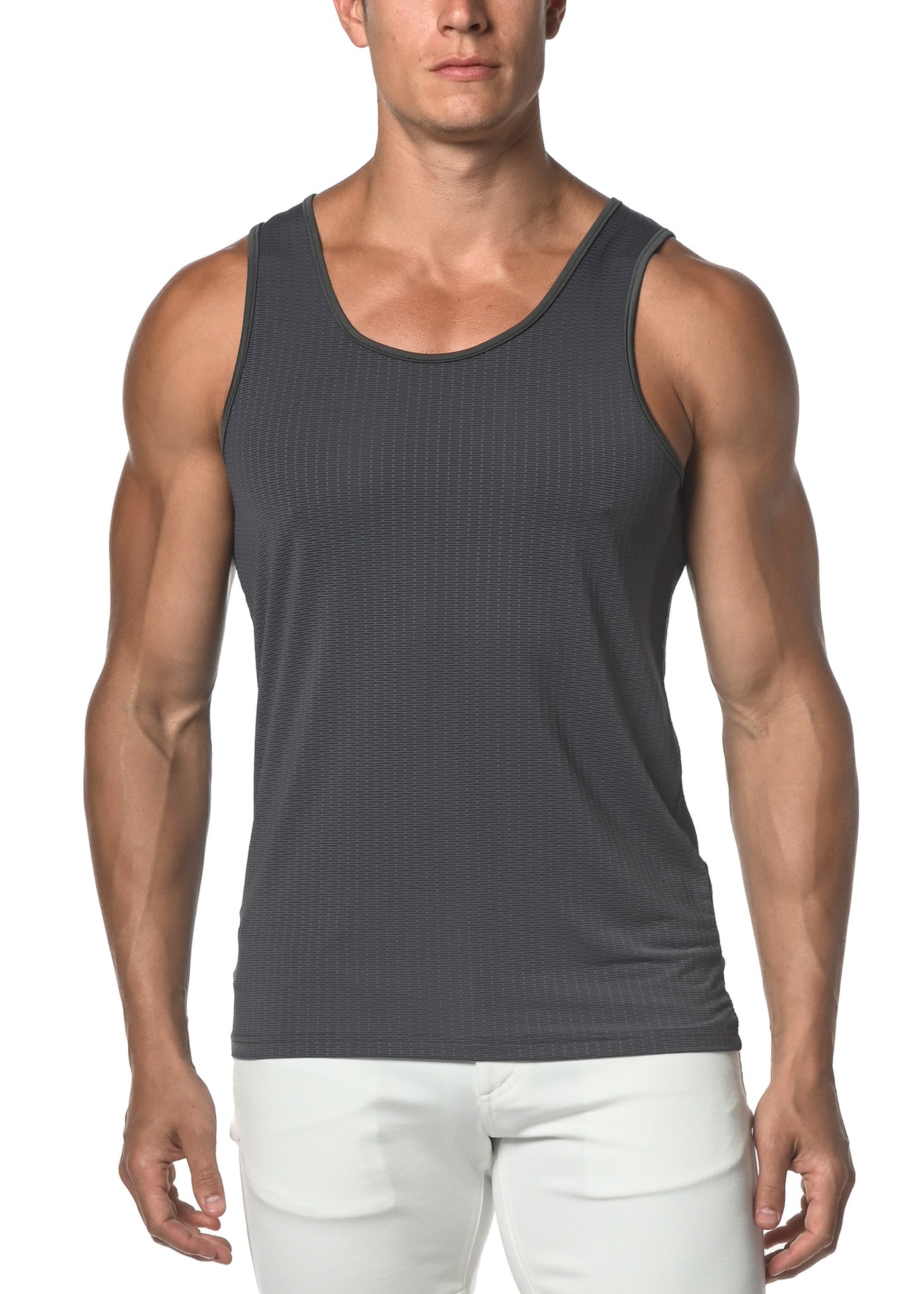 GREY TECHNO MESH STRETCH PERFORMANCE TANK TOP ST-275