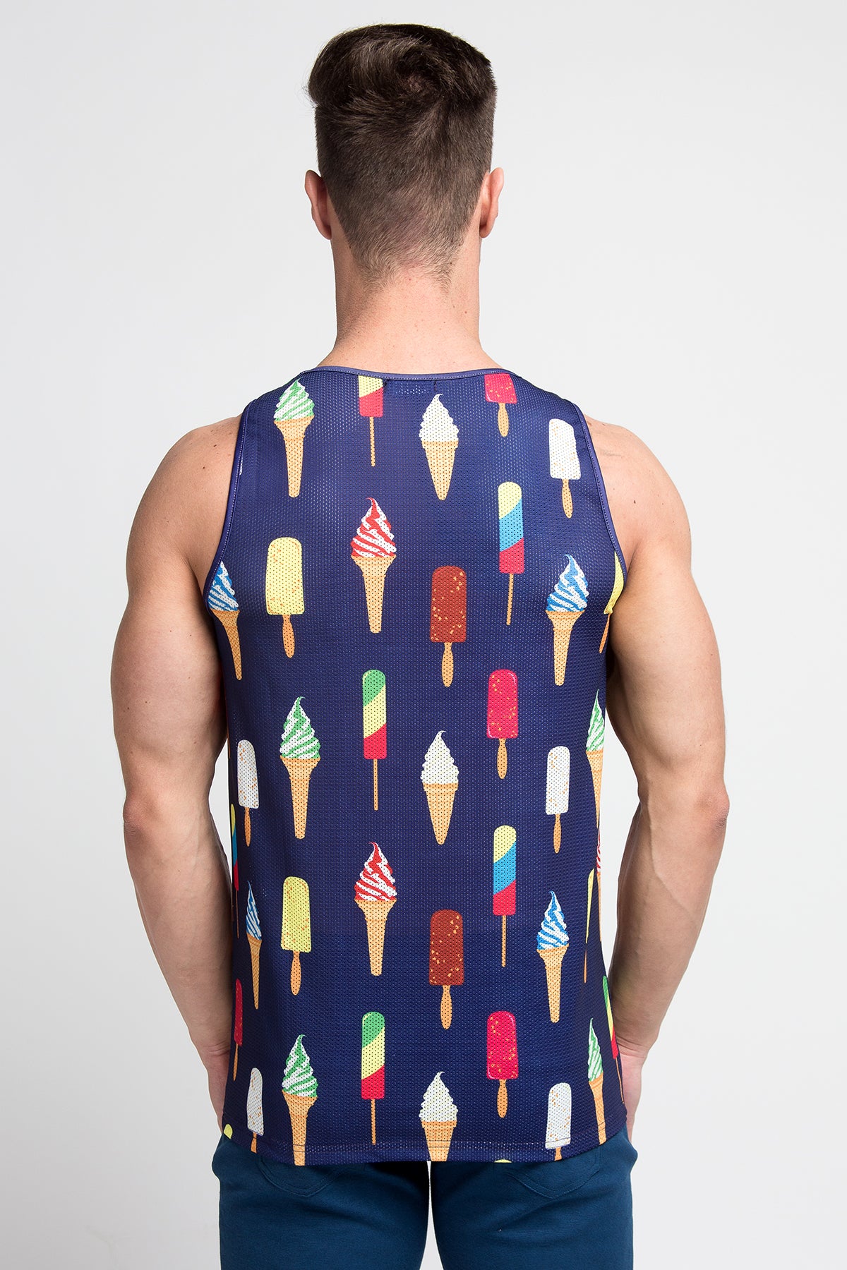 ST33LE – NAVY ICE CREAM MESH STRETCH TANK TOP ST-118-Final Sale